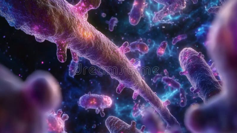 Microscopic View of Rod Shaped Bacteria in Purple and Blue Hues Stock ...