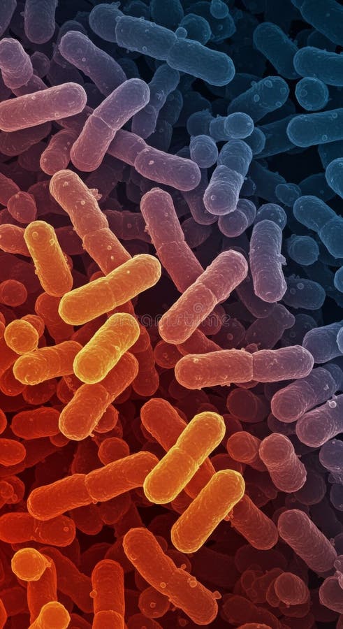 Microscopic View of Rod Shaped Bacteria in Red Orange and Blue Gradient ...