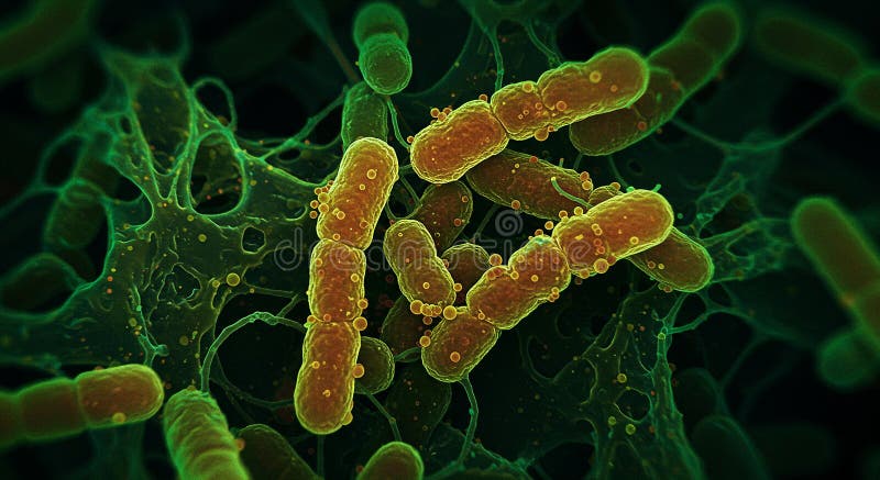 Microscopic View of Rod-shaped Bacteria with a Smooth, Orange Surface ...