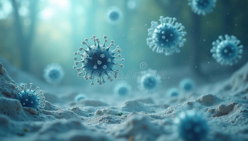 Microscopic View Shows Pathogens Floating. Microbes Spread Rapidly in ...