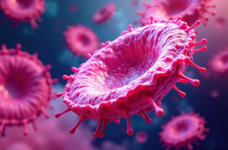 A Microscopic View Shows Vibrant Viruses in a Dark Space, Showcasing ...