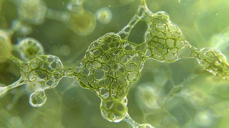 A Microscopic View of a Single Algae Cell Featuring a Complex Web of ...