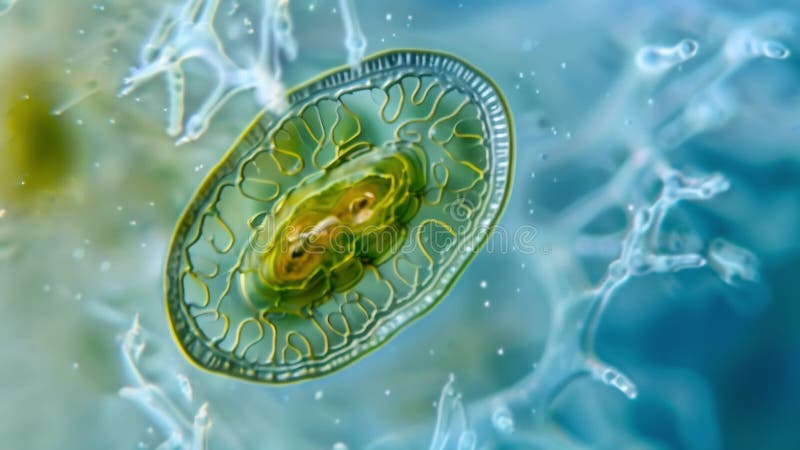 A Microscopic View of a Single Algae Cell Its Oval Shape and Detailed ...