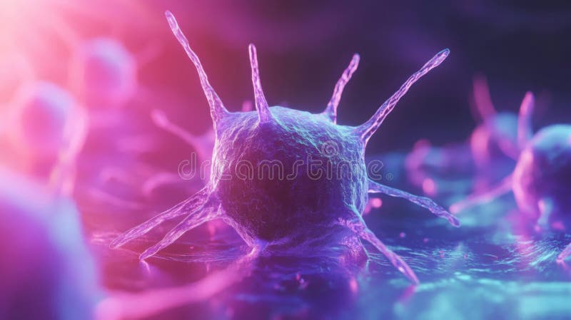 Microscopic View of a Single Cell with Appendages Stock Illustration ...