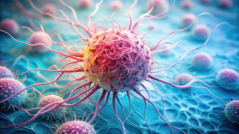 Microscopic View of a Single Cell with Numerous Appendages Interacting ...