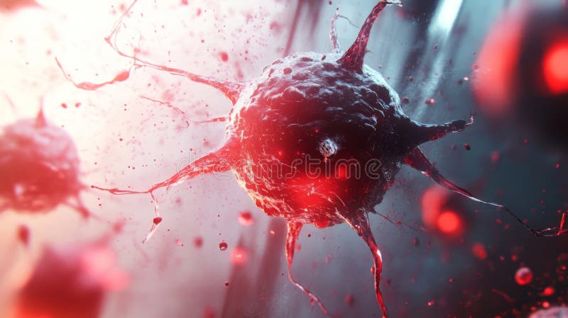 Microscopic View of a Single Cell and Surrounding Particles Stock ...