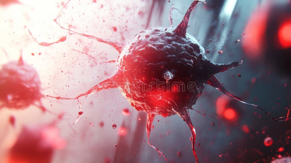 Microscopic View of a Single Cell and Surrounding Particles Stock ...