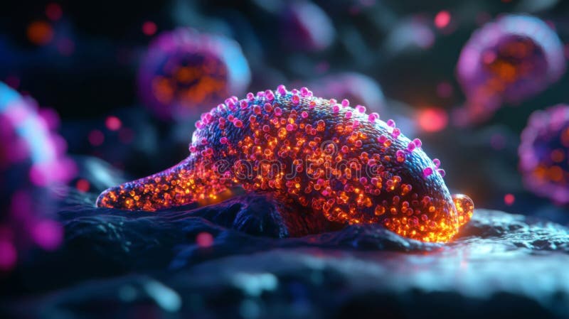 Microscopic View of a Single Cell with Viral Particles Stock ...