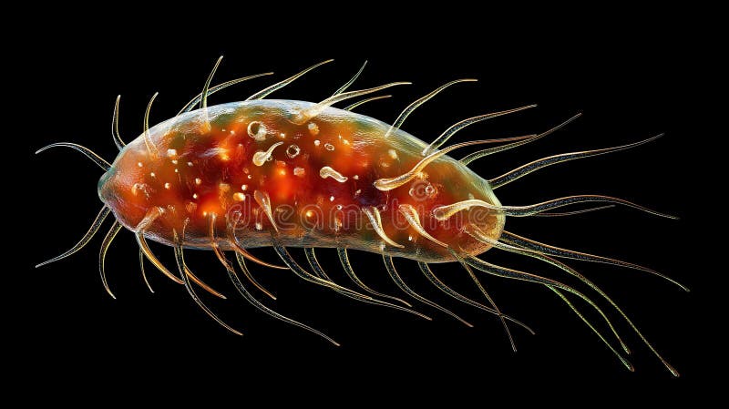 Microscopic View of a Single-celled Organism with Numerous Flagella ...