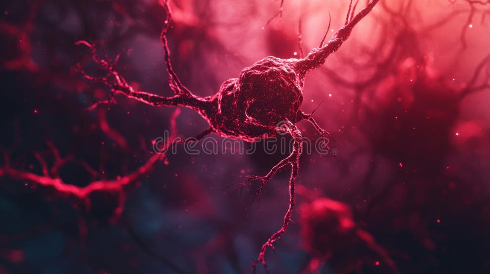 Microscopic View of a Single Neuron Cell in Red Stock Illustration ...
