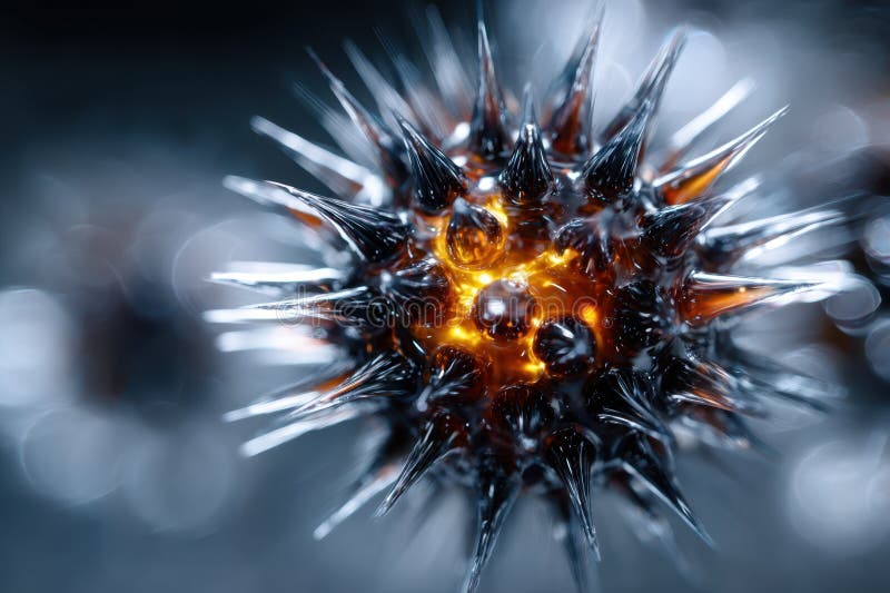 Microscopic View of a Spiky Bacterial Structure Glowing in Dark ...