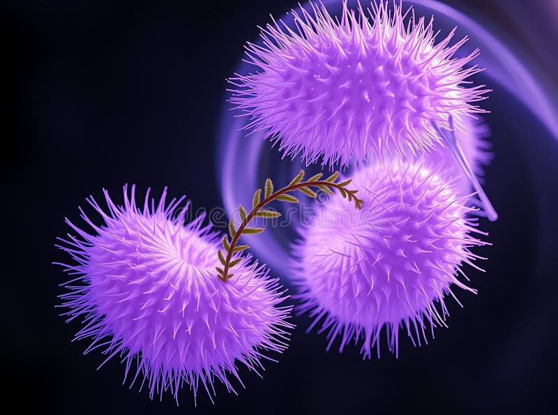 Microscopic View of Spiky Purple Organisms with Branching Element Ai ...