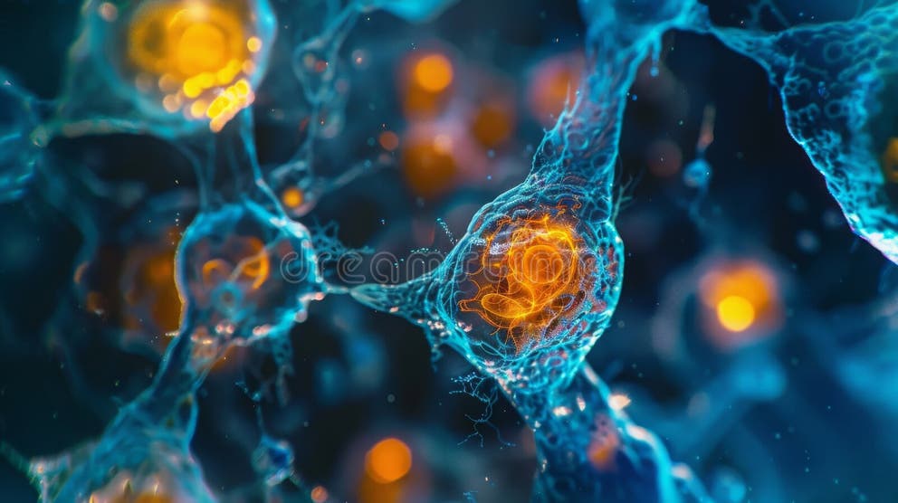 Microscopic View of Stem Cells Depicted As Vibrant, Glowing Entities ...