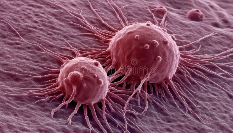 Microscopic View of Two Cancer Cells with Multiple Nuclei, Illustrating ...