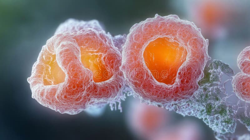 Microscopic View of Two Red Blood Cells Connected Stock Illustration ...