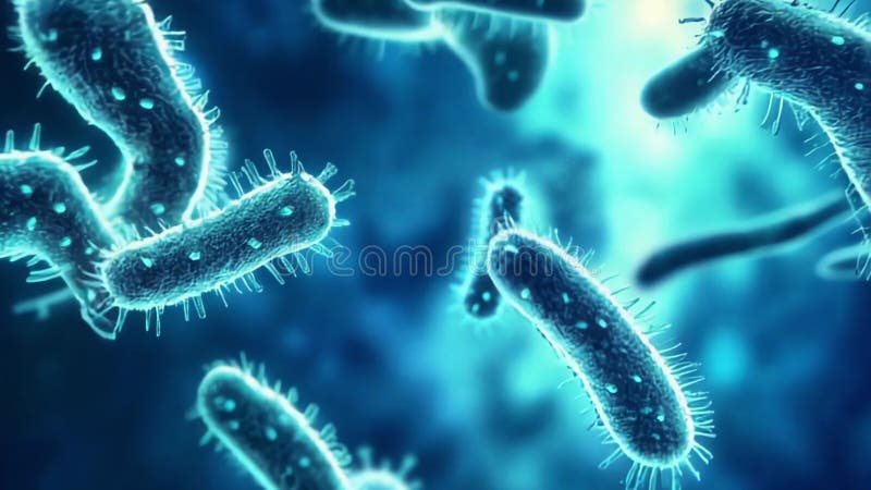 Microscopic View of Vibrant Blue Bacteria Floating in Abstract ...
