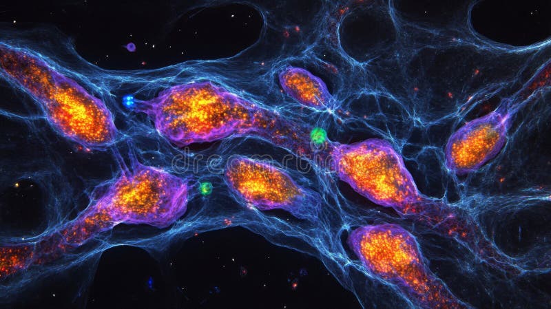Microscopic View of Vibrant Cells in a Network Stock Illustration ...