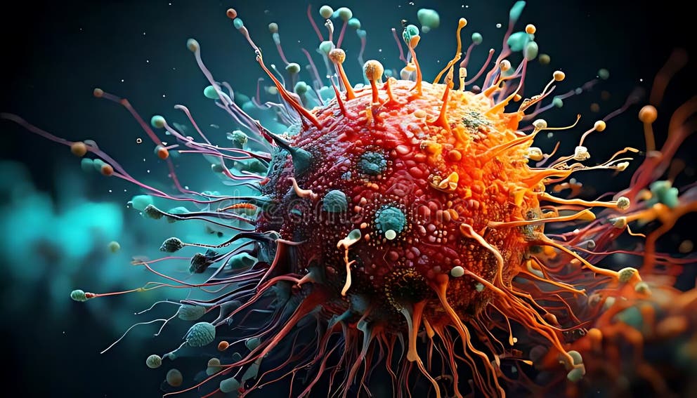 A Microscopic View of a Vibrant, Complex Cancer Cell Stock Illustration ...