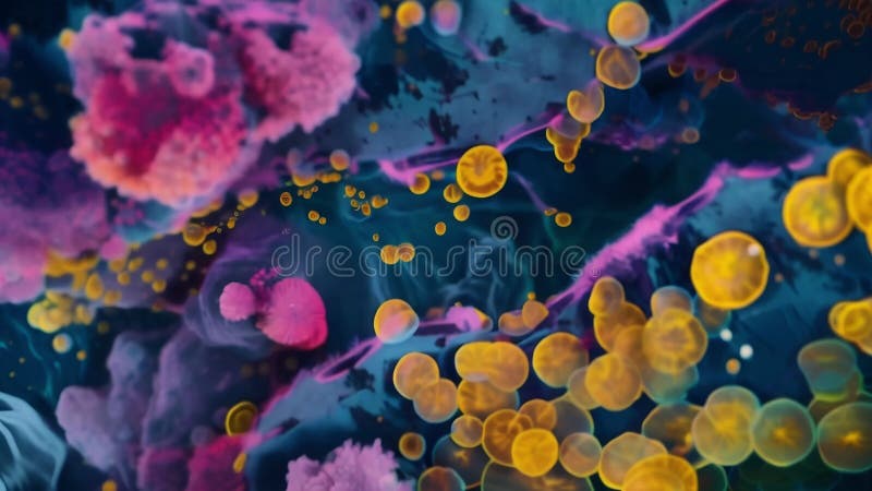 A Microscopic View of a Vibrant Coral Reef with Colorful Plankton and ...