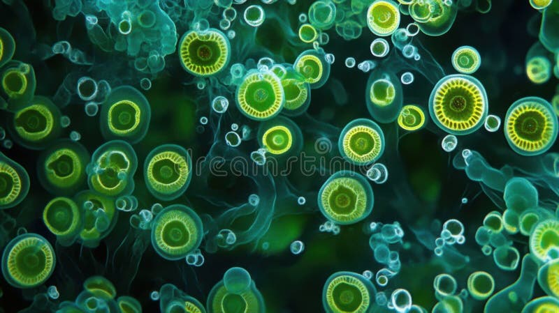 Microscopic View Vibrant Green Algae Cells Stock Photos - Free ...