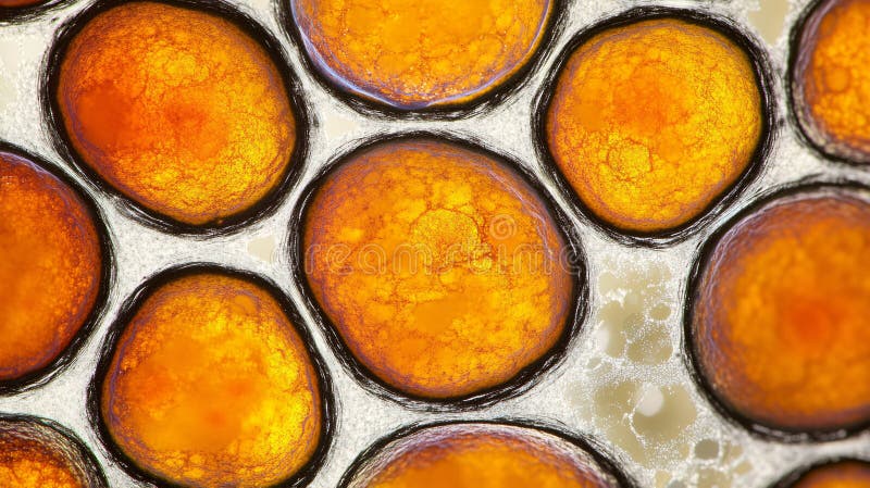Microscopic View of Vibrant Orange Biological Cells Under Magnification ...