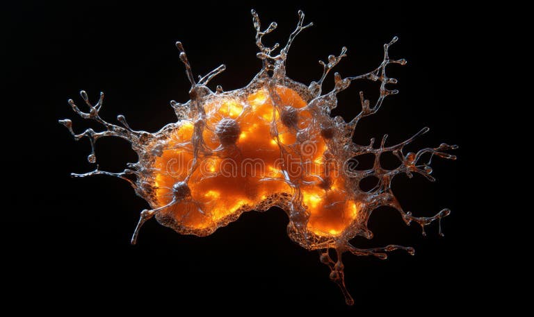 Microscopic View of Vibrant Orange Cell with Intricate Branching ...
