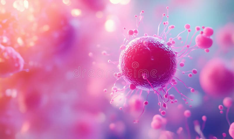 Microscopic View of Vibrant Pink Cell with Protruding Filaments in ...