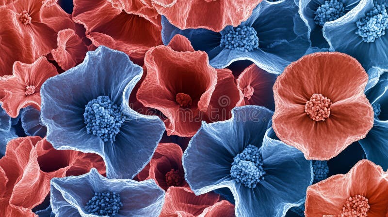 Microscopic View of Vibrant Red and Blue Cell Clusters Showcasing ...