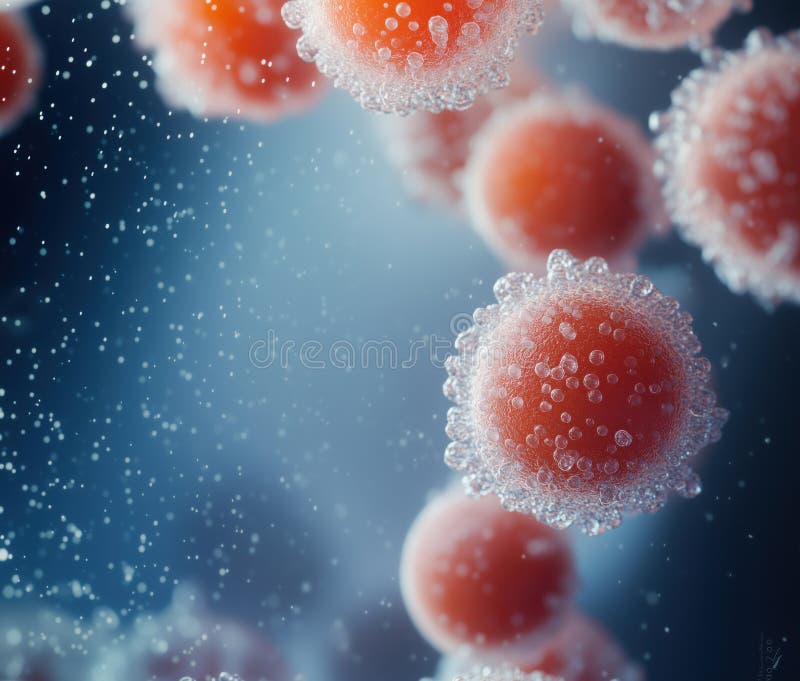 Microscopic View of Vibrant Red Cells Surrounded by Bubbles, Showcasing ...