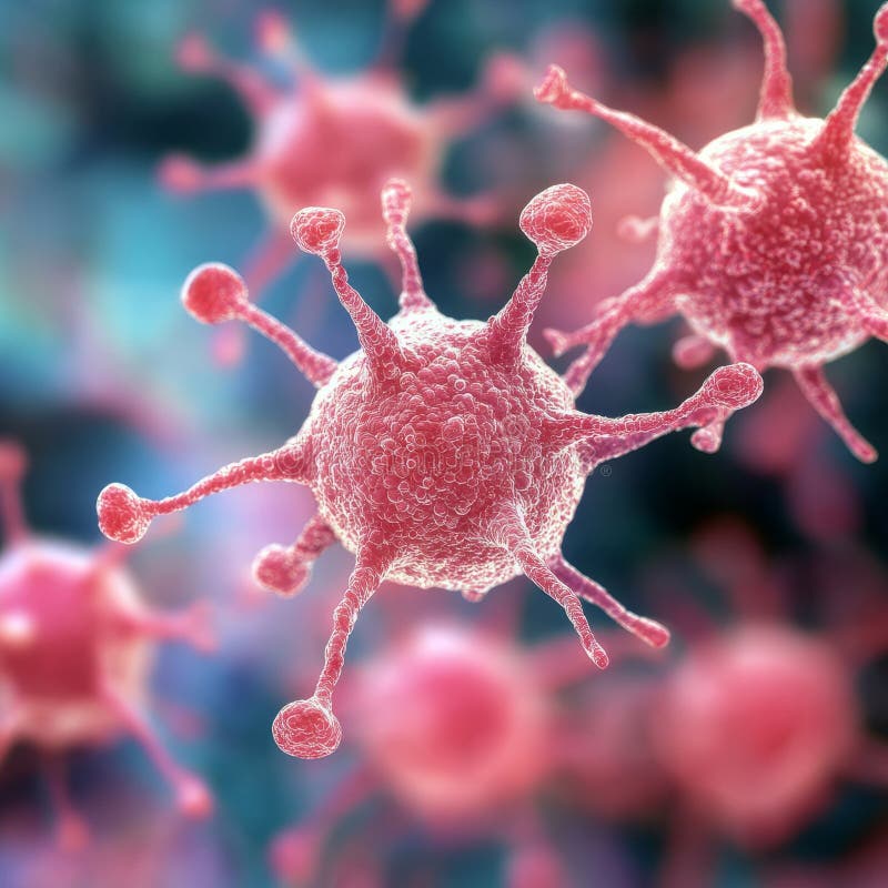 Microscopic View of Viral Particles. 3D Rendering of Pink Virus Cells ...