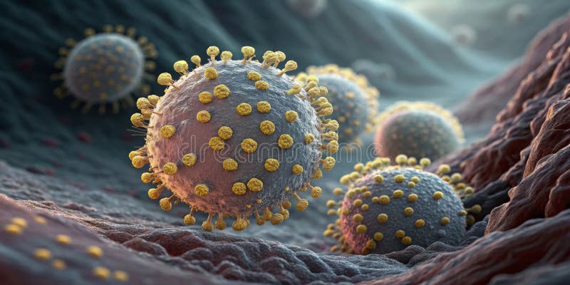 Microscopic View of Viral Particles Showcasing Structure and Detail in ...