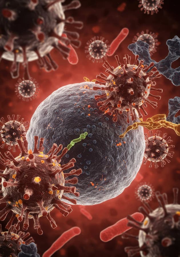 Microscopic View of Virus Attacking Cell Stock Illustration ...