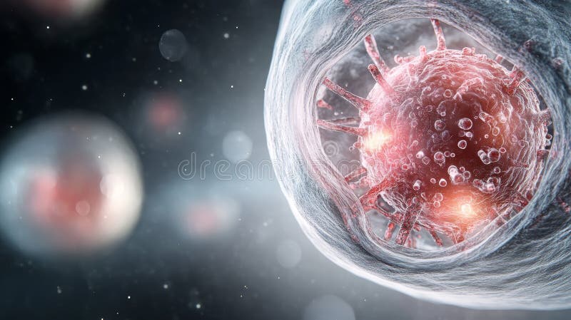 A Microscopic View of a Virus Cell with a Blurred Background of Other ...