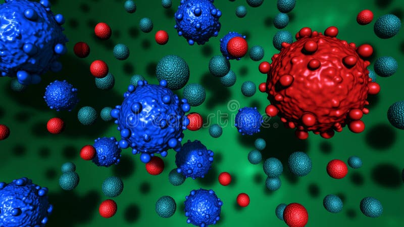 Microscopic View of Virus Cells Attacking Healthy Cells, Possibly ...