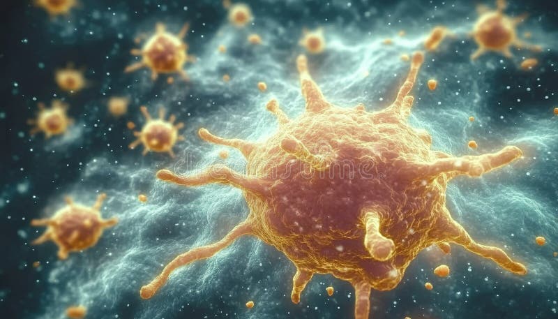 Microscopic View of Virus Cells, a 3D Render Illustration of Viral ...