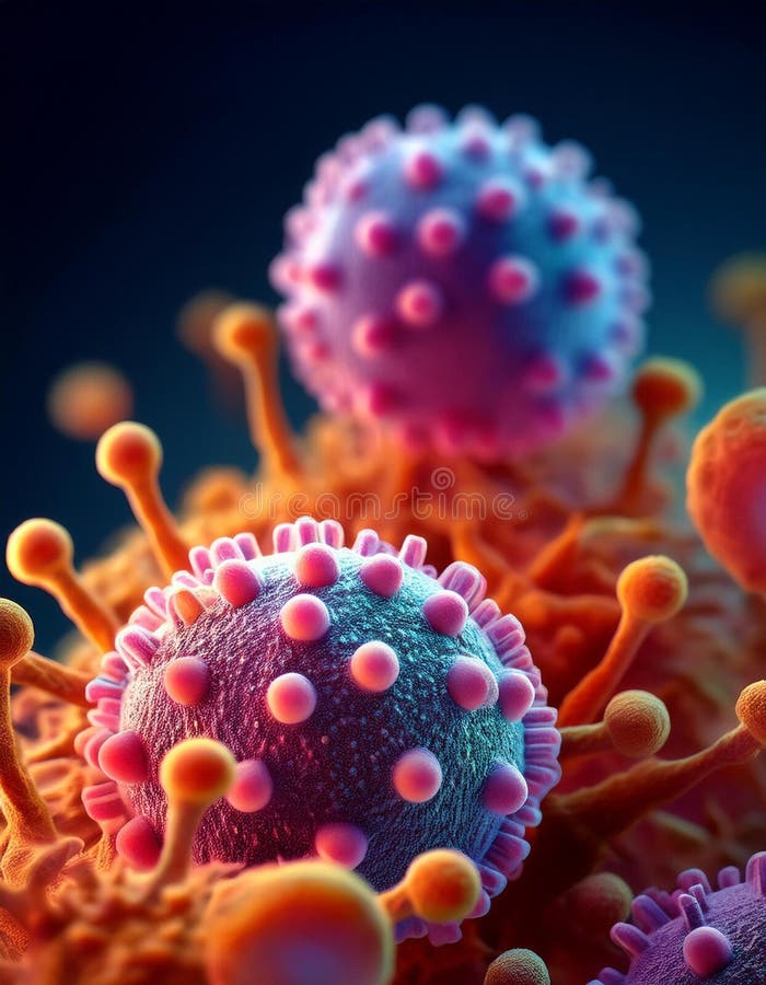 Microscopic View of Virus Cells in 3D Rendering Stock Illustration ...