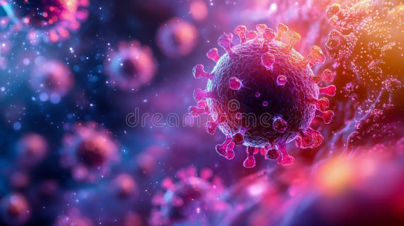 Microscopic View of Virus Cells in Vibrant Colors, Highlighting ...