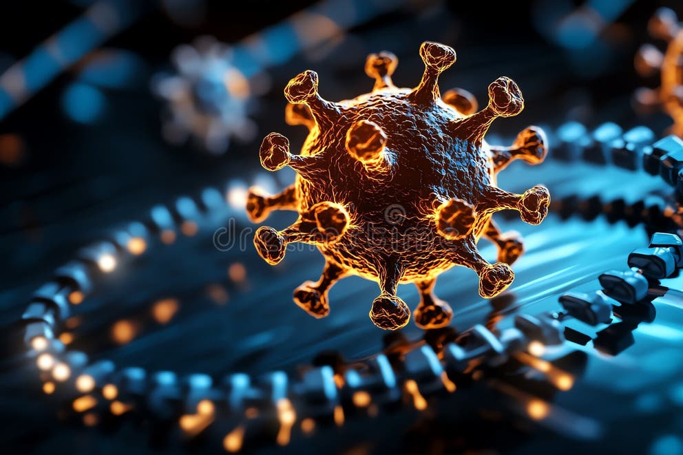 A Microscopic View of a Virus with a Glowing Blue Background and a ...