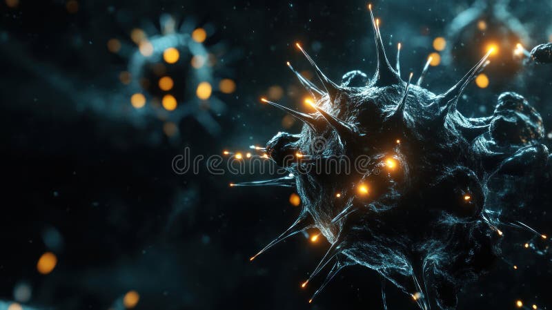 A Microscopic View of a Virus with Glowing Spikes Stock Illustration ...