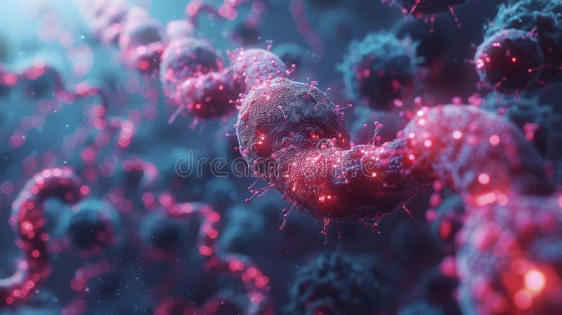 Microscopic View of a Virus Infecting a Cell. the Virus is Pink and the ...