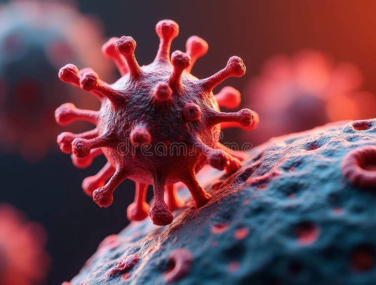 Microscopic View of Virus Infecting Human Cell, Causing Disease Stock ...