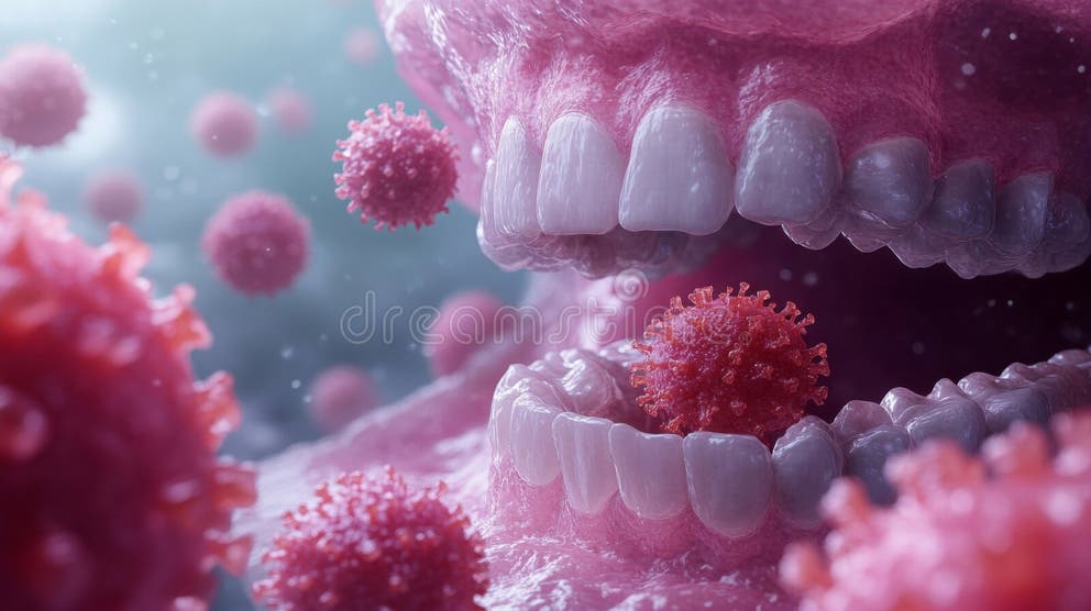 Microscopic View of Virus Infecting Human Mouth Stock Illustration ...