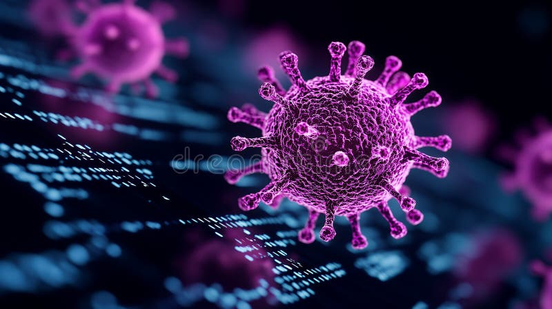 A Microscopic View of a Virus Particle, Highlighted in Purple, Above a ...