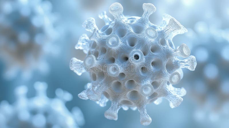 Microscopic View of Virus Particle Structure in Blue Hue for Scientific ...