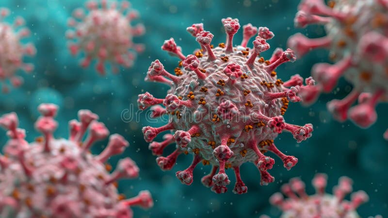 Microscopic View of Virus Particles Against a Vivid Blue Background for ...