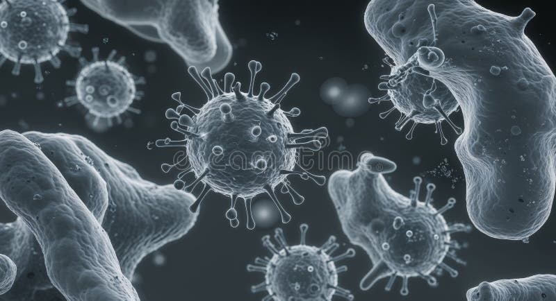 Microscopic View of Virus Particles Infecting Bacterial Cells Stock ...
