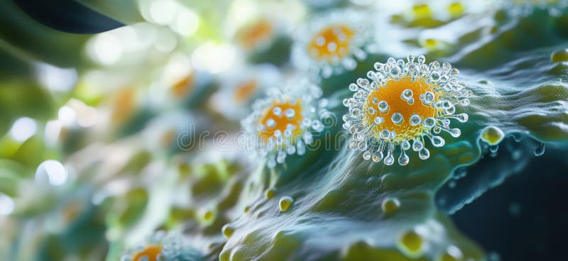 Virus Particles Interacting Host Cells Microscopic View Stock Photos ...