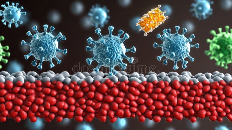 Microscopic View of Virus Particles and Red Blood Cells Interaction ...