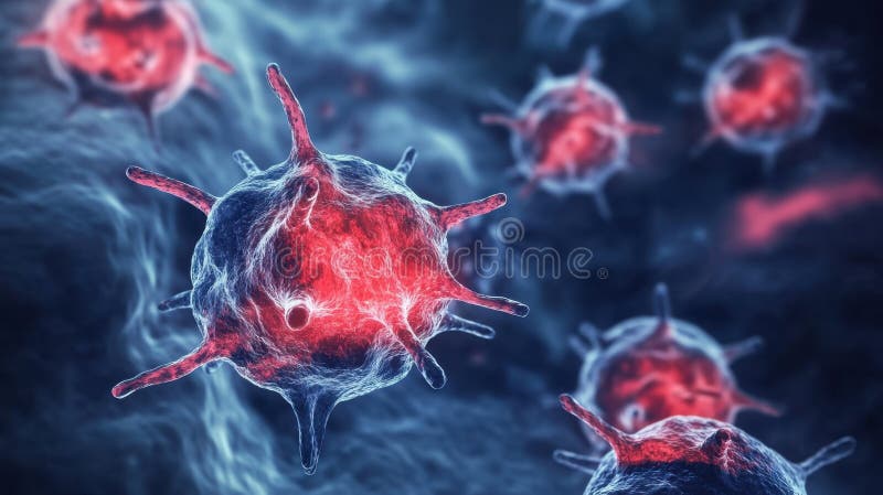 Microscopic View of Virus Particles with Spiky Surface Structures Stock ...