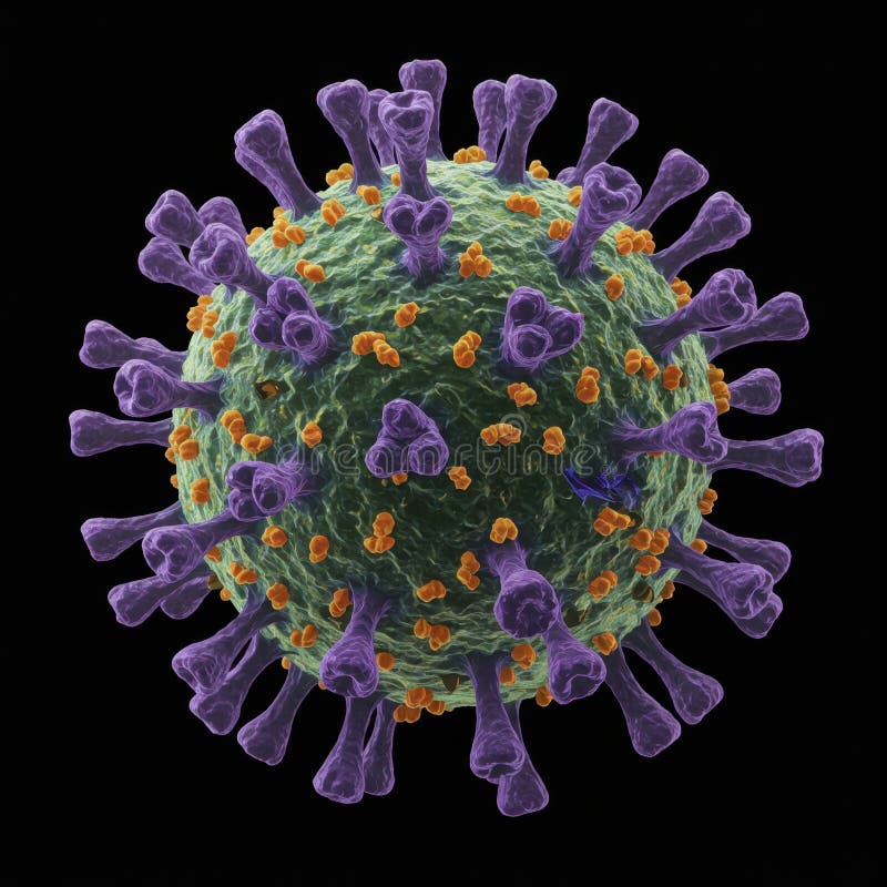 Microscopic View of a Virus with Purple and Orange Spikes Stock ...
